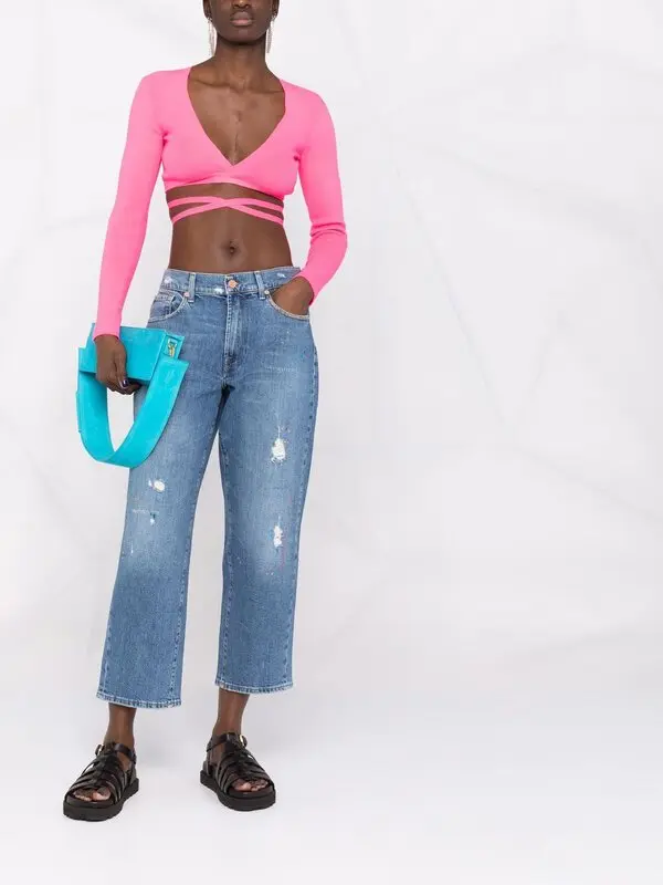 MSGM Lace-up Cropped Top - Pink