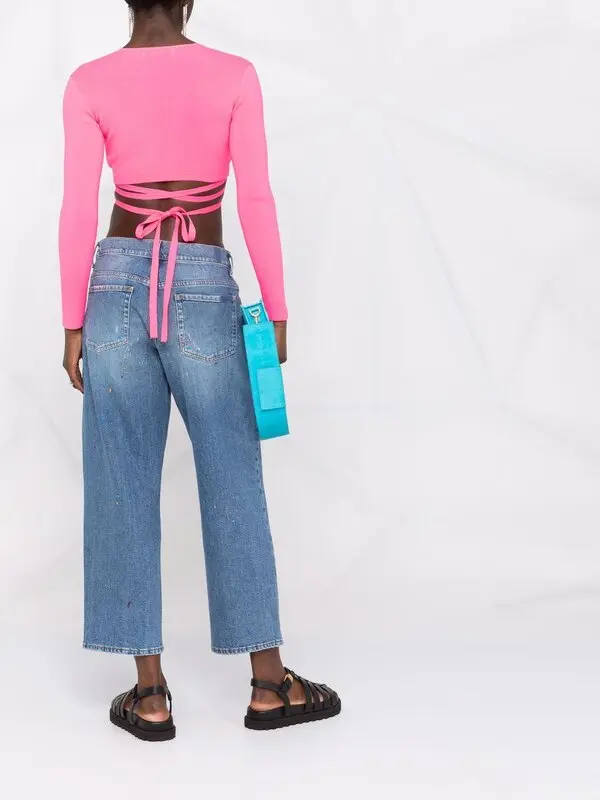 MSGM Lace-up Cropped Top - Pink