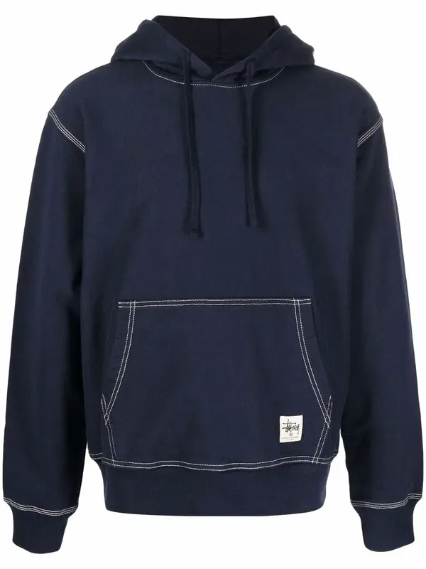 StüSsy Contrast-Stitch Cotton Hoodie In Blue - 40% Off | Editorialist