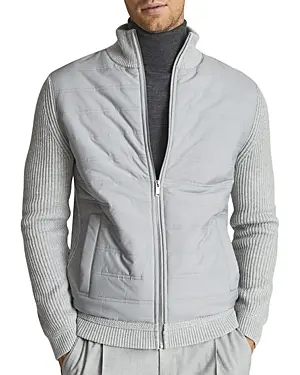 REISS Trainer Long Sleeve Quilted Hybrid Zip Through Jacket