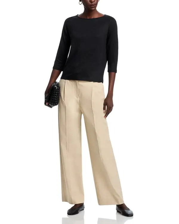 Majestic Filatures Boat Neck Three-quarter Sleeve Top - Noir