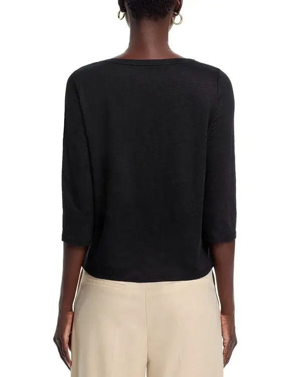 Majestic Filatures Boat Neck Three-quarter Sleeve Top - Noir