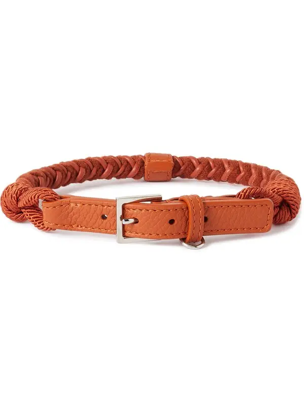 Loro Piana Scooby Small Woven Cord And Leather Dog Collar - Orange