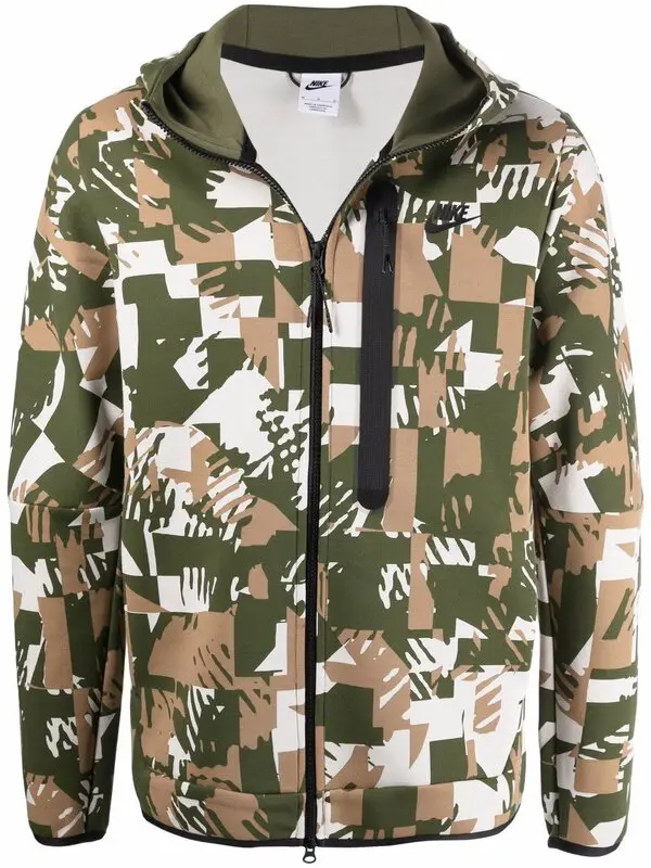 Nike Geometric Print Zip-up Hooded Jacket - Green
