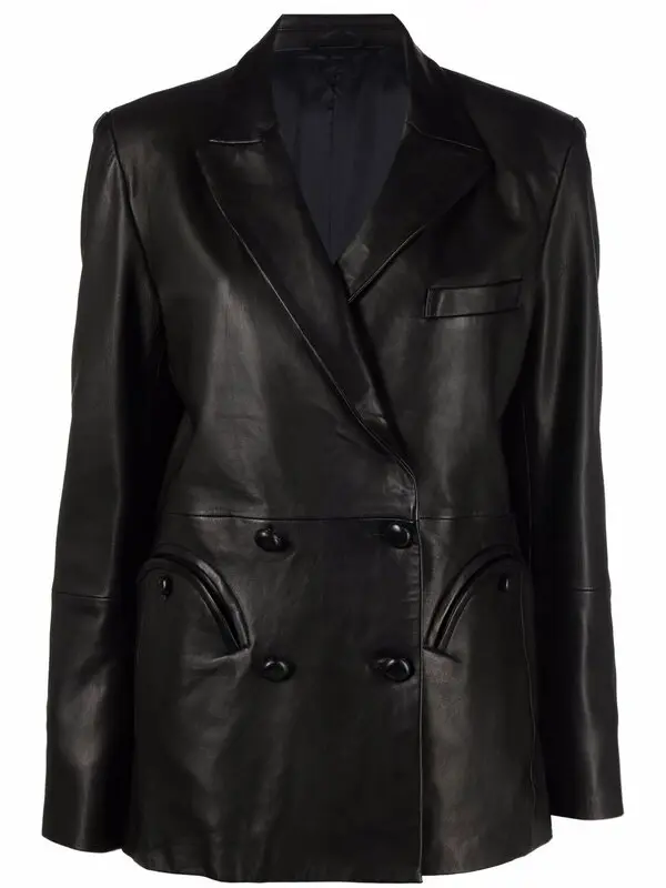 BLAZÉ MILANO Double-breasted Leather Blazer - Black