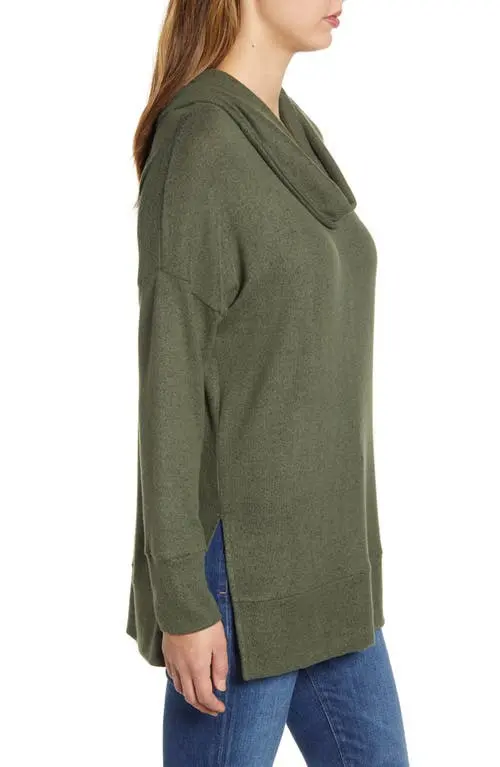 Loveappella Cowl Neck Long Sleeve Top - Olive