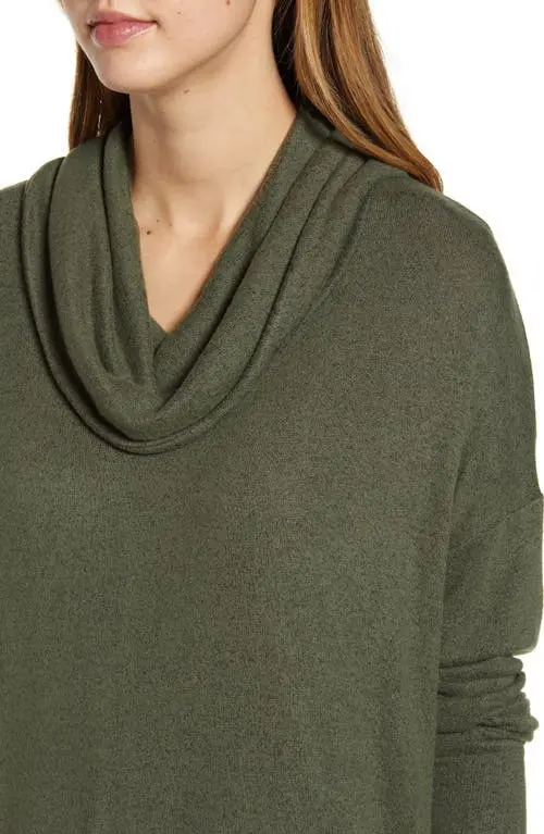 Loveappella Cowl Neck Long Sleeve Top - Olive