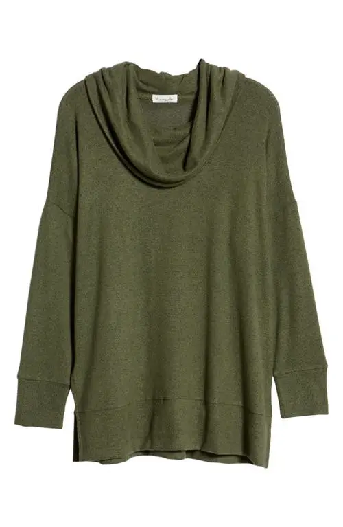 Loveappella Cowl Neck Long Sleeve Top - Olive
