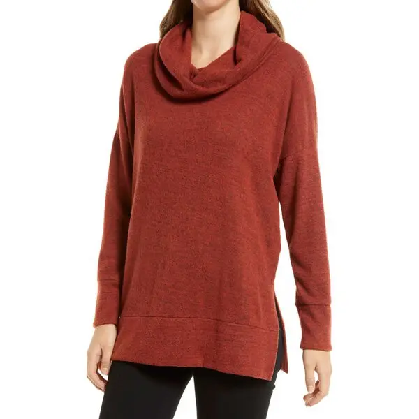 Loveappella Cowl Neck Long Sleeve Top - Rust