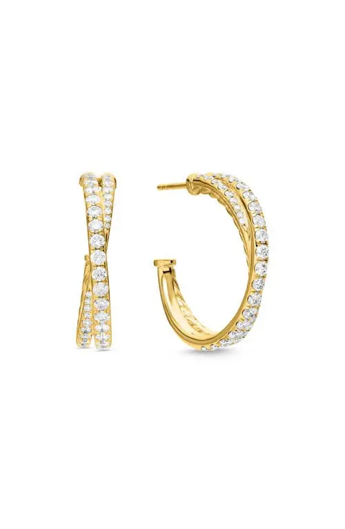 David Yurman Pavé Diamond Crossover Hoop Earrings - 18k Yellow Gold