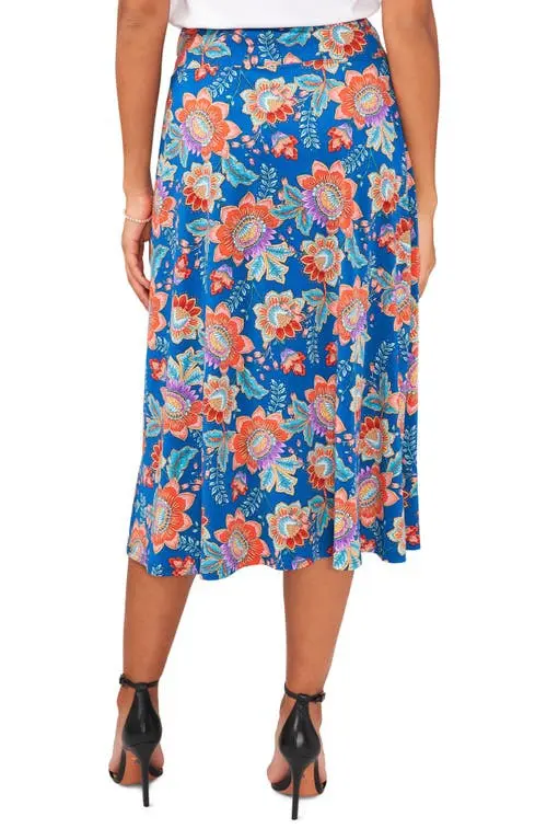 Chaus Floral Print Midi Skirt - Teal/red/multi