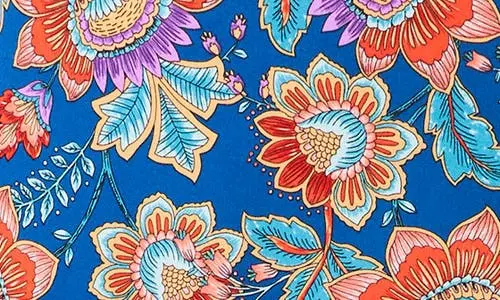 Chaus Floral Print Midi Skirt - Teal/red/multi