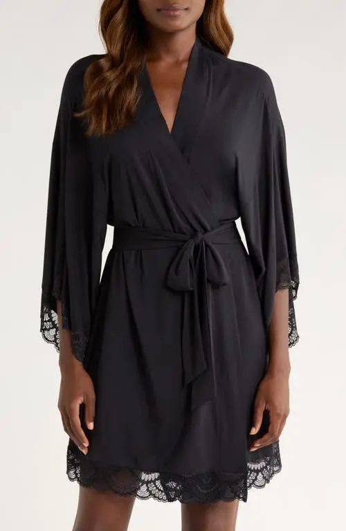 Eberjey Mariana Lace Trim Jersey Robe - Black