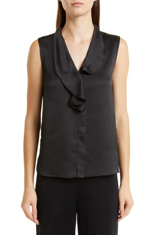 Misook Cascading Lapel Sleeveless Top - Black