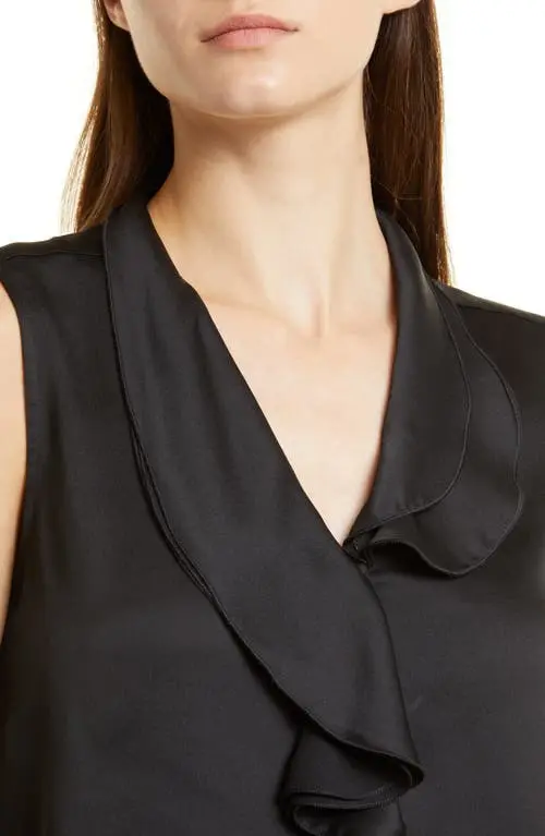 Misook Cascading Lapel Sleeveless Top - Black