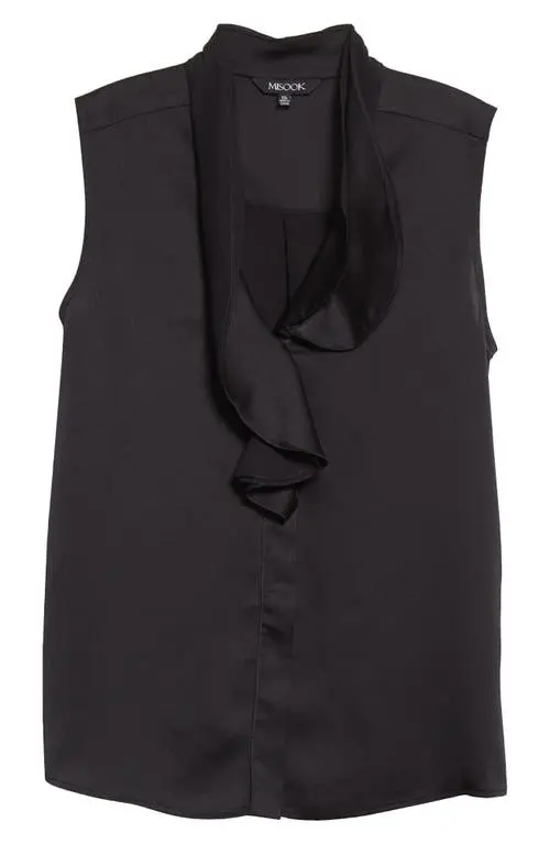 Misook Cascading Lapel Sleeveless Top - Black