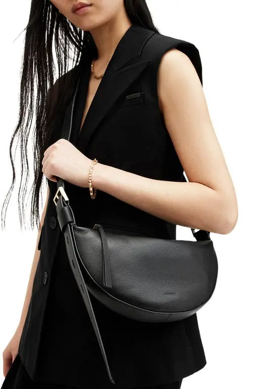 ALLSAINTS Half Moon Leather Crossbody Bag