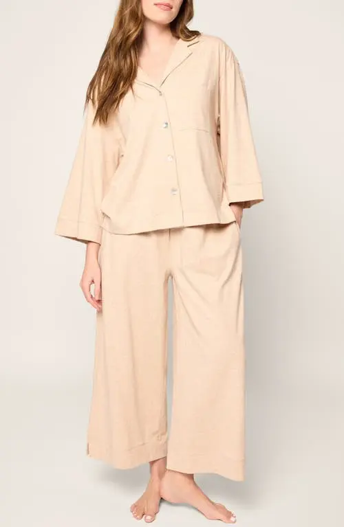 PETITE PLUME Olivia Wide Leg Pima Cotton Pajamas - Beige