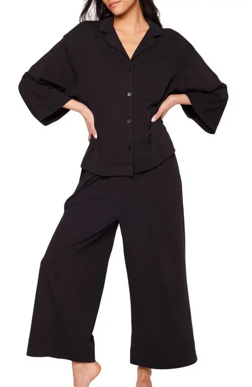 PETITE PLUME Olivia Wide Leg Pima Cotton Pajamas - Black