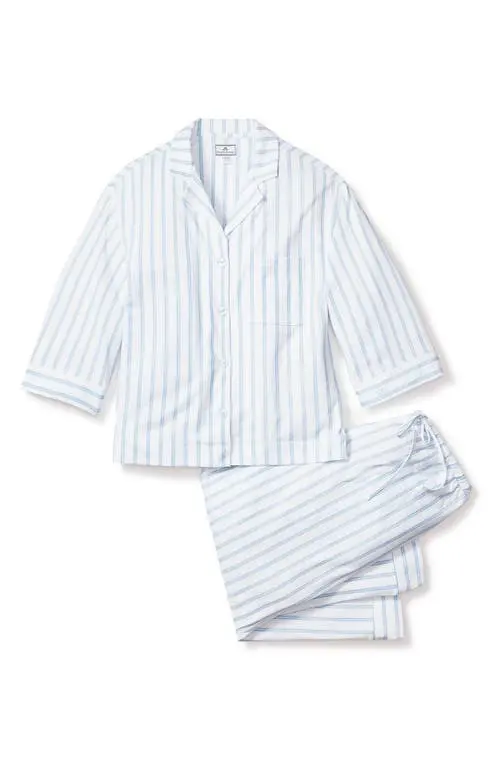 PETITE PLUME Olivia Wide Leg Pima Cotton Pajamas - Periwinkle Stripe