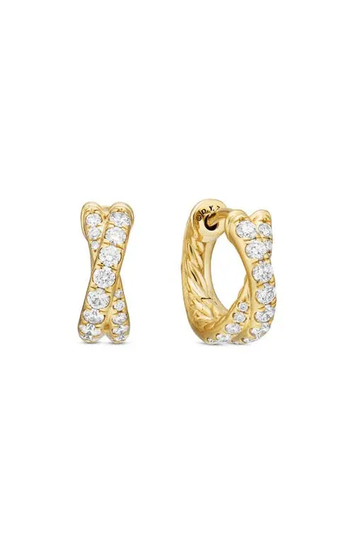 David Yurman 18k Gold Pavé Diamond Crossover Hoop Earrings - 18k Yellow Gold