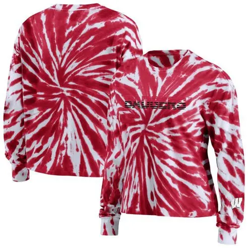WEAR BY ERIN ANDREWS Wisconsin Badgers Tie-dye Long Sleeve T-shirt - Red