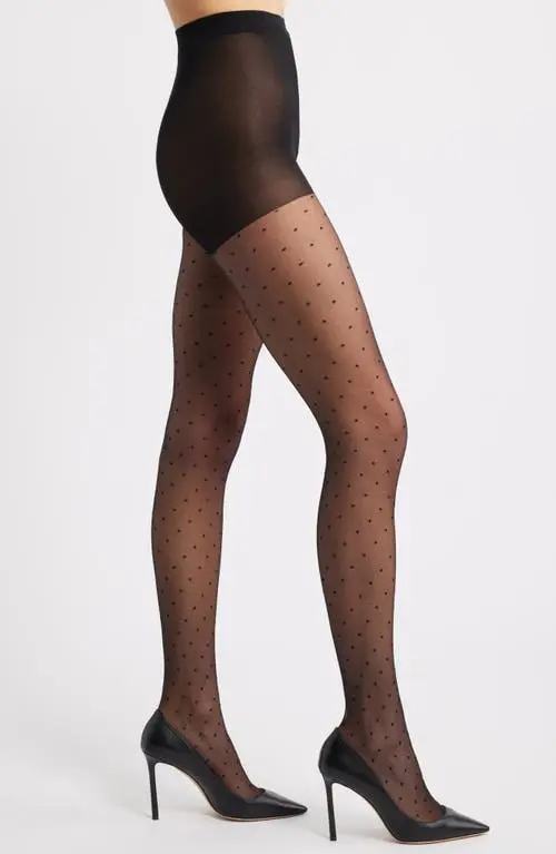 MEMOI Petite Point Fashion Tights - Black