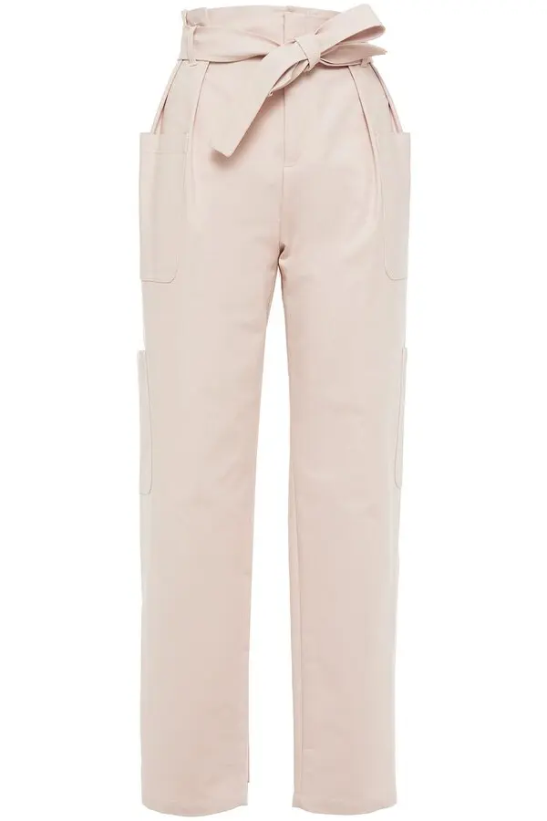 Red Valentino Belted Stretch-cotton Tapered Pants - Pastel Pink