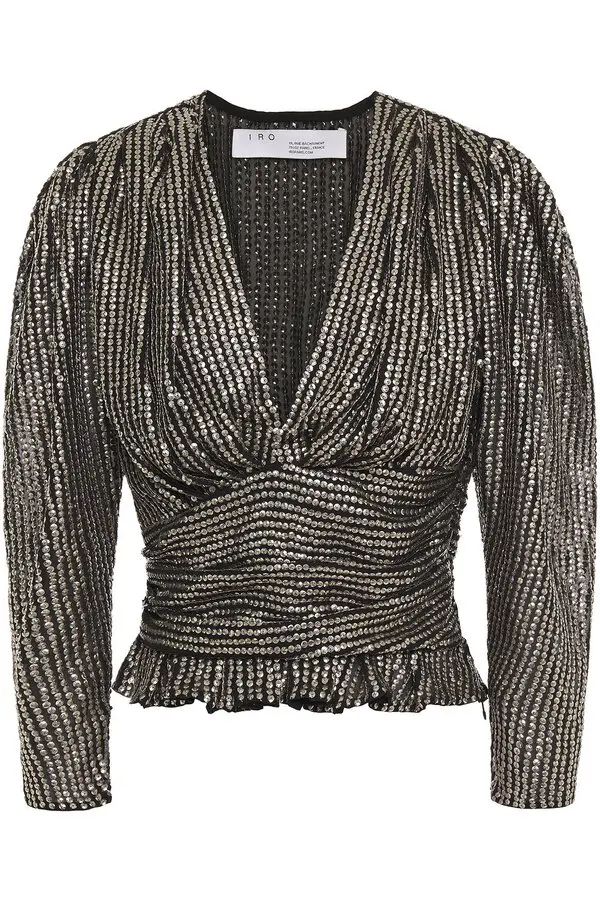 IRO PARIS Ciota Ruched Sequined Georgette Top