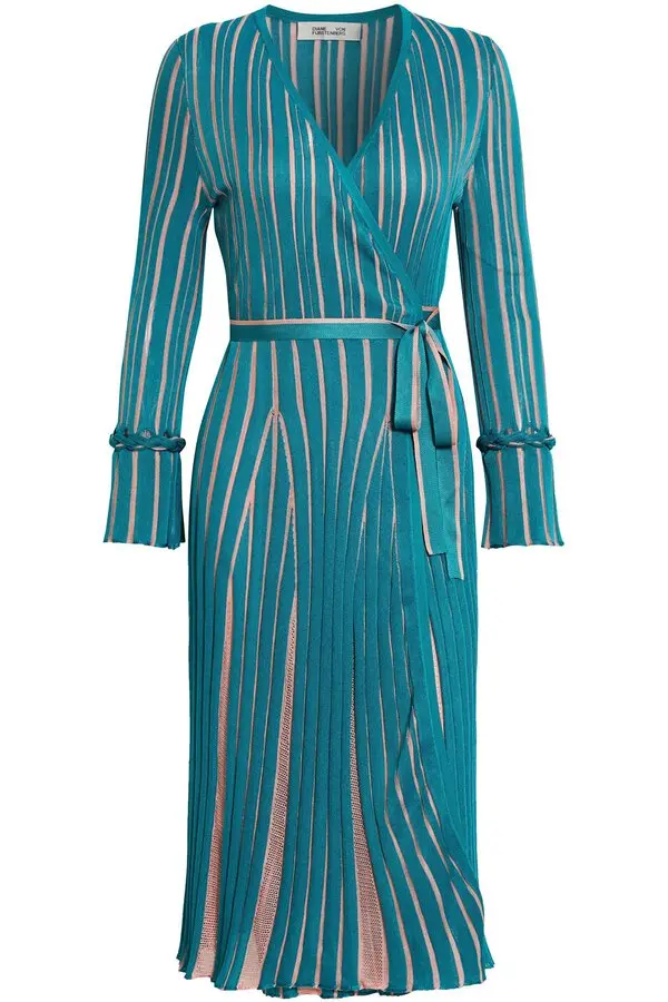Diane Von Furstenberg Edeline Striped Knitted Wrap Dress - Teal