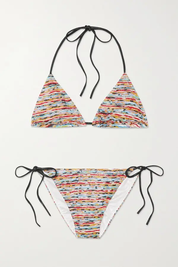Missoni Mare Metallic Striped Crochet-knit Halterneck Triangle Bikini