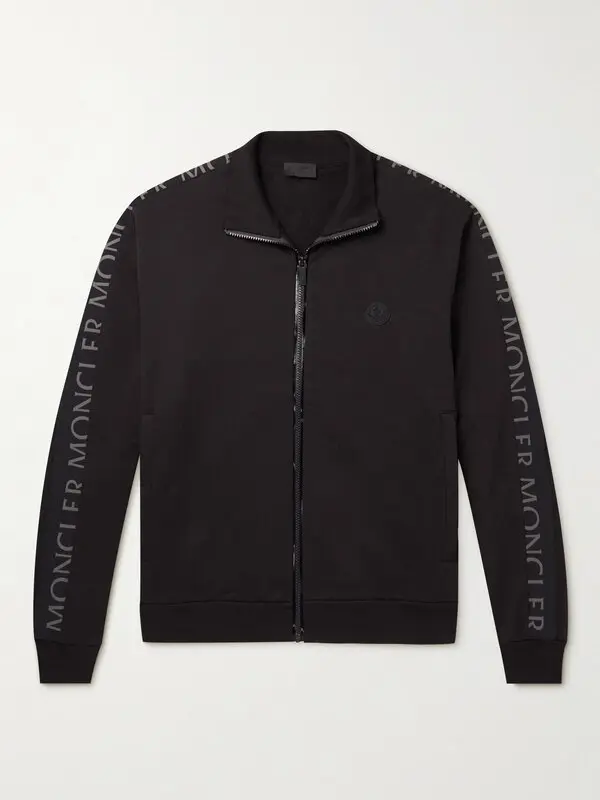 Moncler Logo-print Cotton-jersey Zip-up Sweatshirt - Black