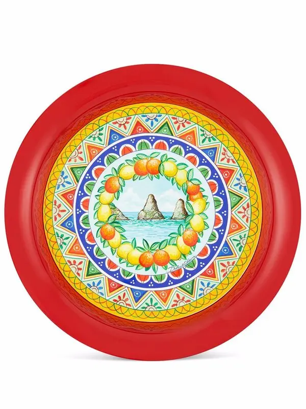 Dolce & Gabbana Carretto-print Metal Tray - Red