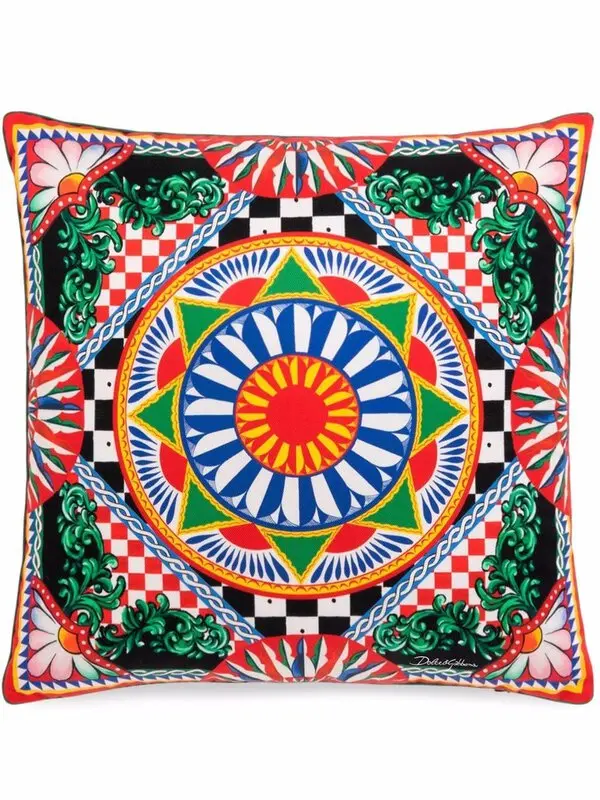 Dolce & Gabbana Small Carretto-print Square Silk Cushion - White