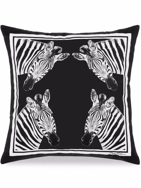 Dolce & Gabbana Small Zebra-print Duchesse Cotton Cushion - Black
