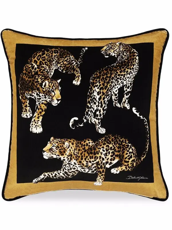 Dolce & Gabbana Small Leopardo-print Velvet Cushion - Black