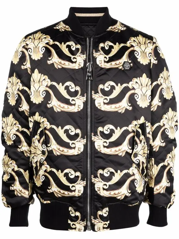 Philipp Plein Gothic-print Quilted Bomber Jacket