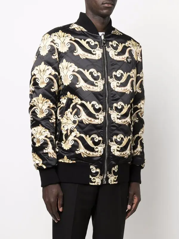 Philipp Plein Gothic-print Quilted Bomber Jacket