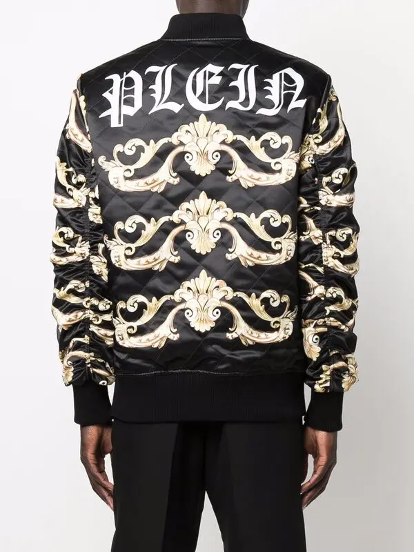 Philipp Plein Gothic-print Quilted Bomber Jacket