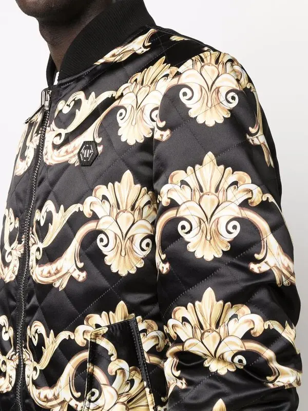 Philipp Plein Gothic-print Quilted Bomber Jacket