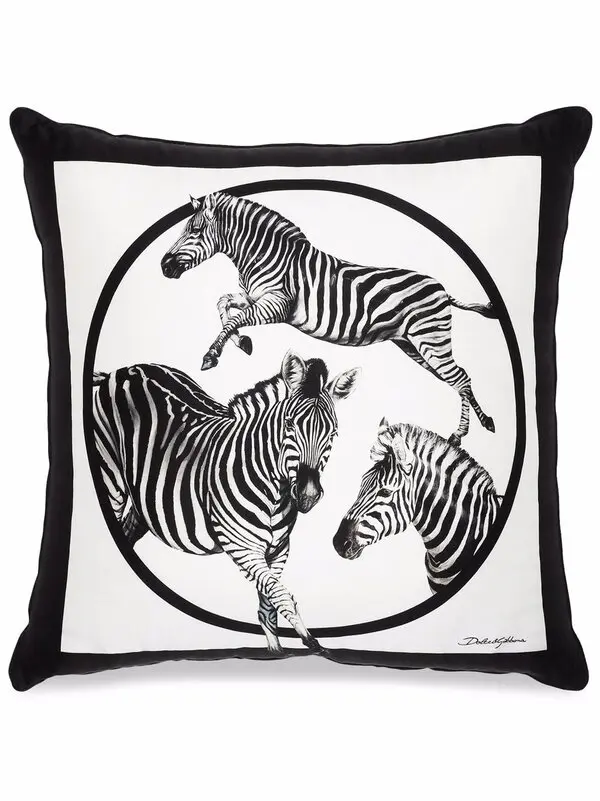 Dolce & Gabbana Medium Zebra-print Silk Twill Cushion - White
