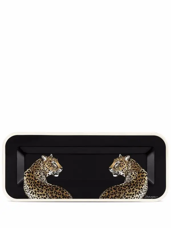Dolce & Gabbana Small Leopard-print Wood Tray - Black