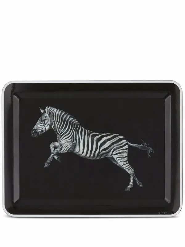 Dolce & Gabbana Large Zebra-print Wood Tray - Black