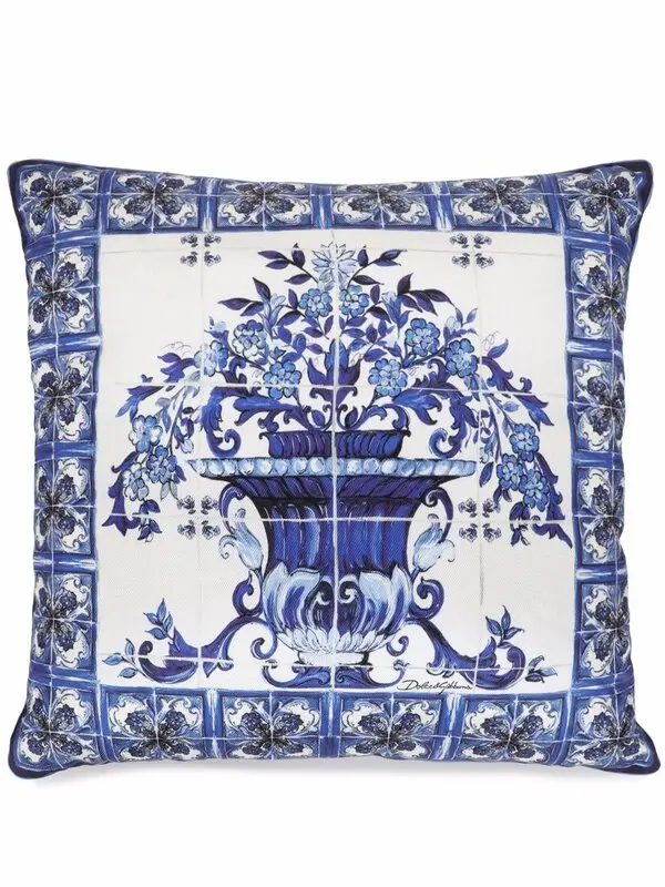 Dolce & Gabbana Mediterraneo-print Silk Cushion - White