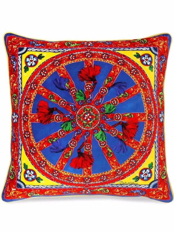 Dolce & Gabbana Medium Carretto-print Velvet Cushion - Red