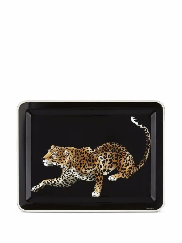 Dolce & Gabbana Large Leopard-print Tray - Black