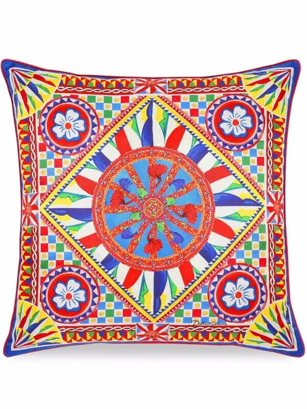 Dolce & Gabbana Carretto Print Cushion - White
