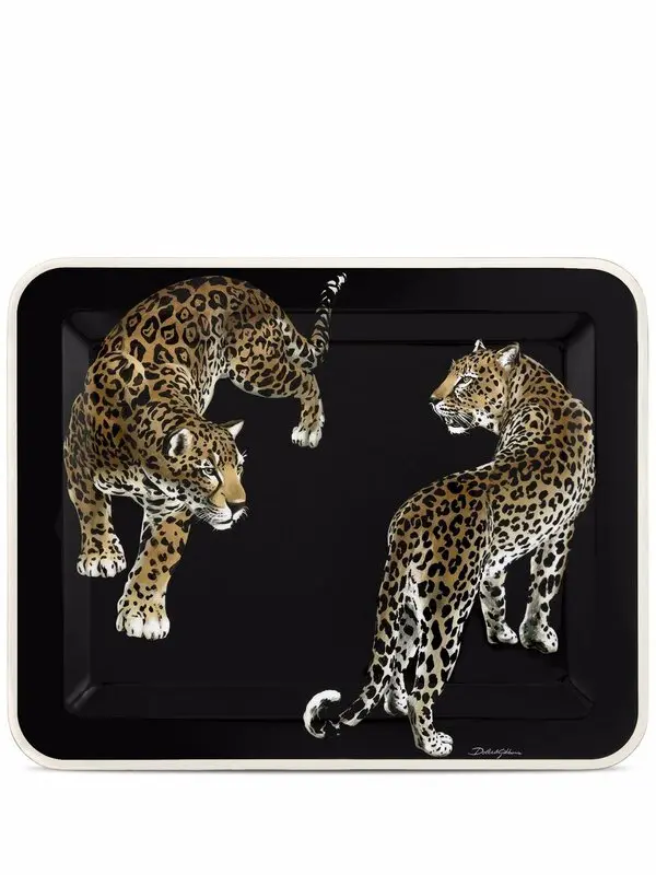 Dolce & Gabbana Medium Leopard-print Wood Tray - Black