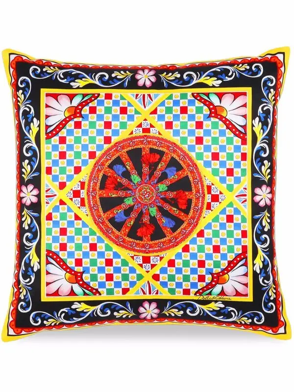Dolce & Gabbana Small Carretto-print Duchesse Cotton Cushion - White