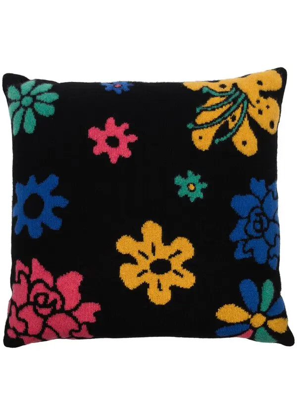 THE ELDER STATESMAN Sound Flowers Cashmere Cushion - Black